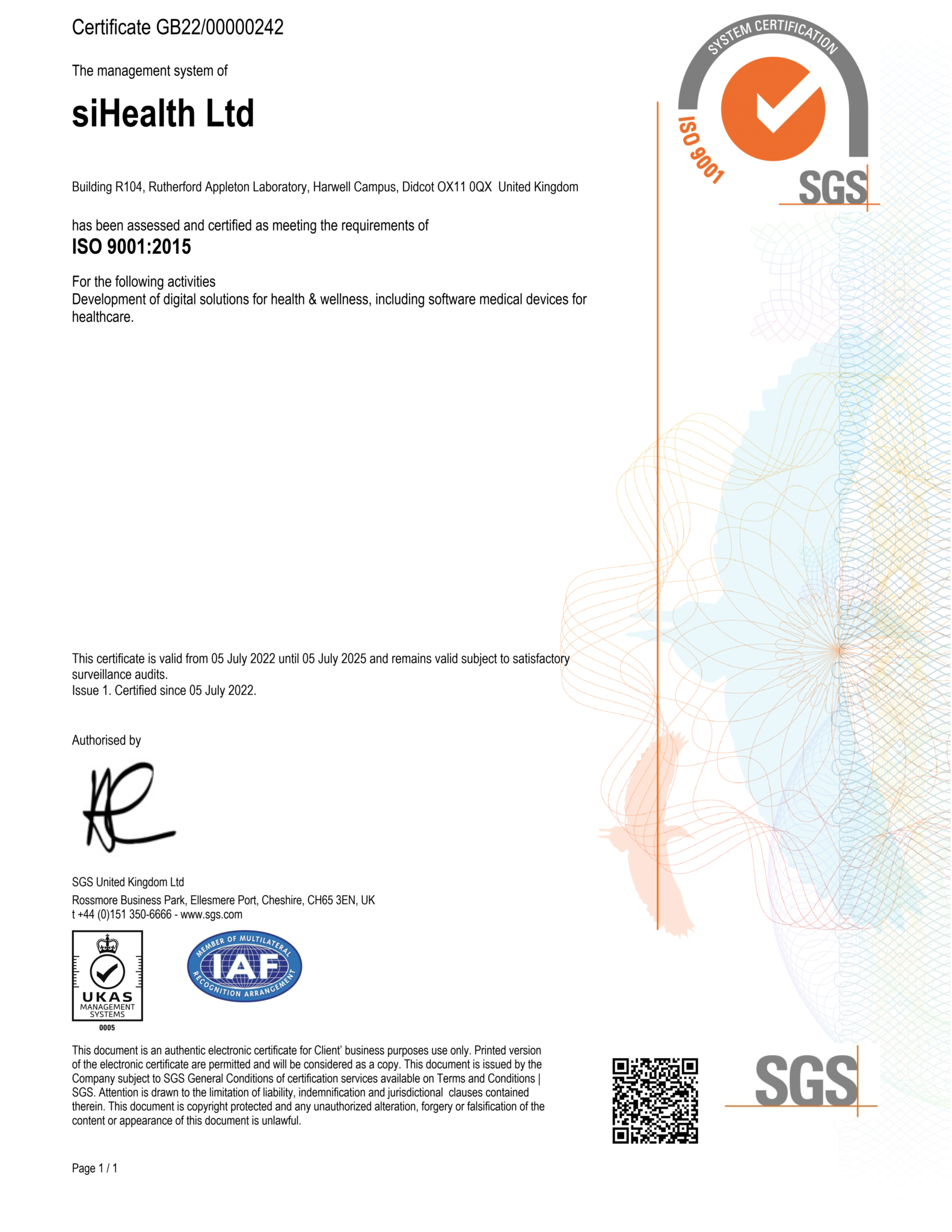 Quality Management System Certification | siHealth